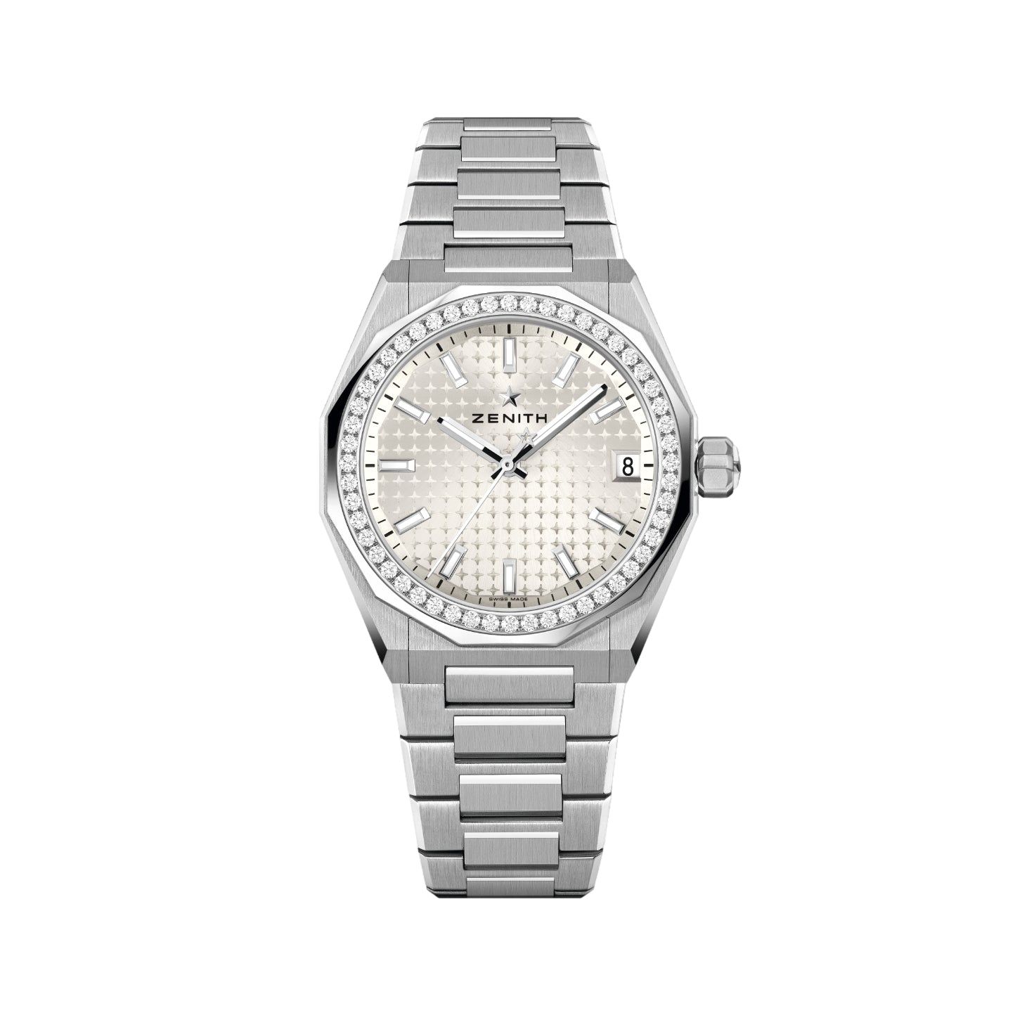 Defy Skyline w/ Diamonds 36mm - White-Toned on Bracelet w/ Extra Rubbe ...
