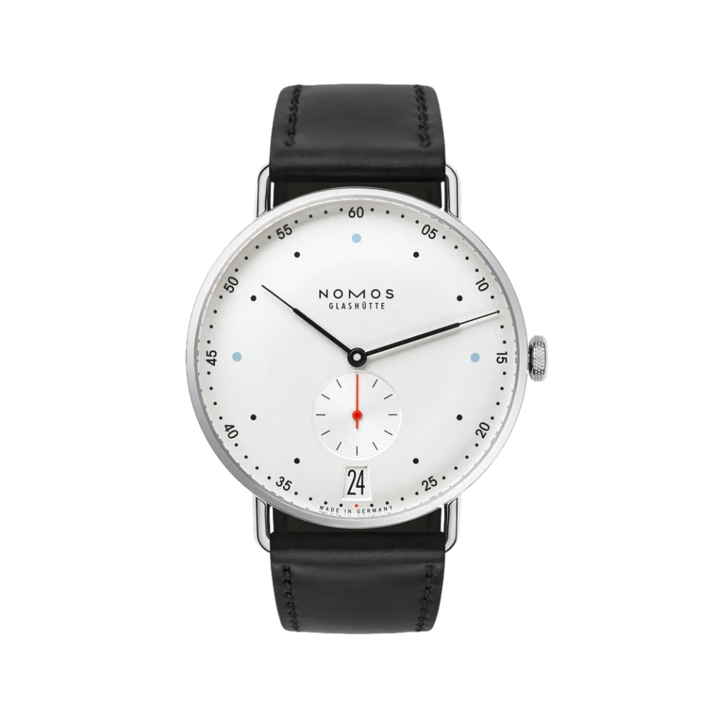 Metro Date 38mm - White Silver-Plated on Leather Strap | Teddy Baldassarre