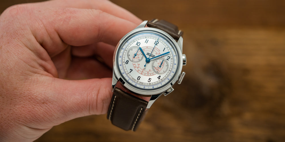 Telemeter 1938 42mm - Silver on Leather Strap | Teddy Baldassarre