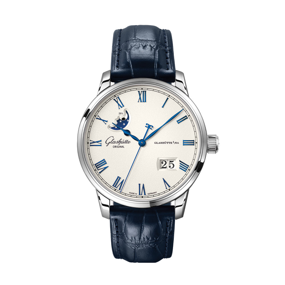 Senator Excellence Panorama Date Moon Phase 40mm - Silver on Leather S ...