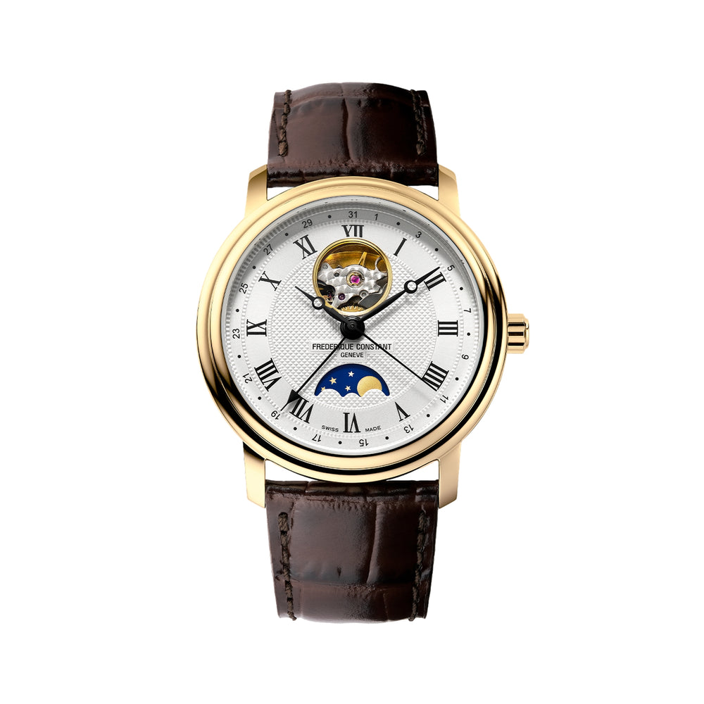 Classics Heart Beat Moonphase Date Gold-Tone 40mm - Silver on Leather ...