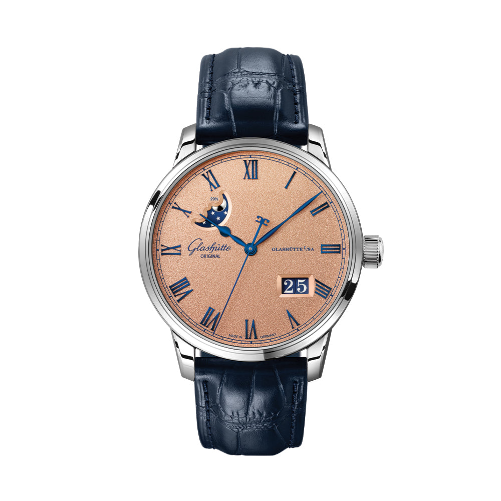Senator Excellence Panorama Date Moon Phase 40mm - Rosé Opalin on Leat ...