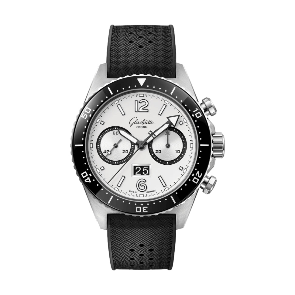 SeaQ Chronograph Galvanized Silver Dial 43.2mm on Black Rubber Strap ...