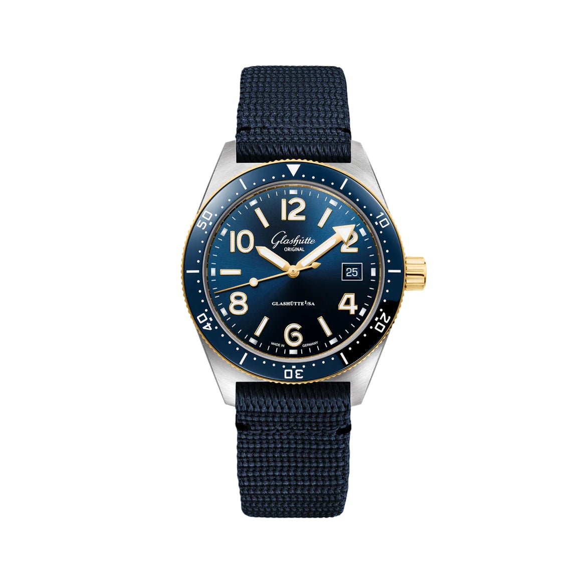 SeaQ Automatic Yellow Gold 39.5mm - Galvanized Blue on Fabric Strap ...