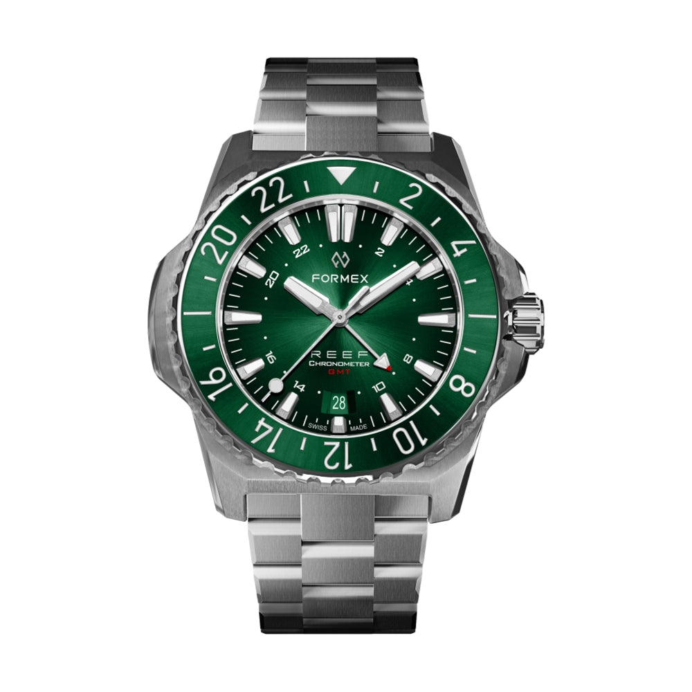 REEF Automatic GMT COSC 300M Green Bezel 42mm - Green on Bracelet ...